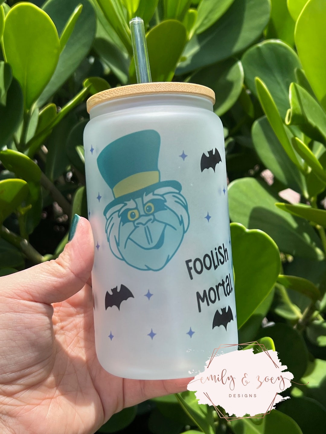 Haunted Mansion Frosted Glass Can | Custom Glass Can | Hitchhiking ...