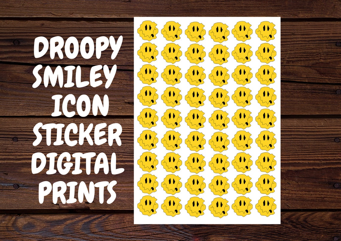 Droopy Smiley Face Stickers Round Sticker Happy Stickers | Etsy