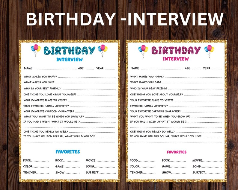 BIRTHDAY INTERVIEW TEMPLATE. - Etsy