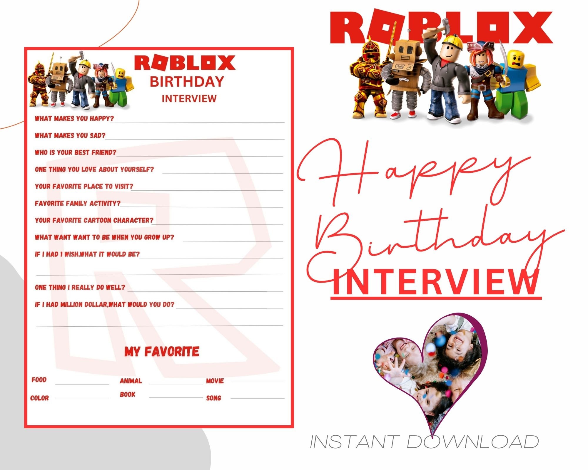 Roblox . Birthday Interview Printable. - Etsy