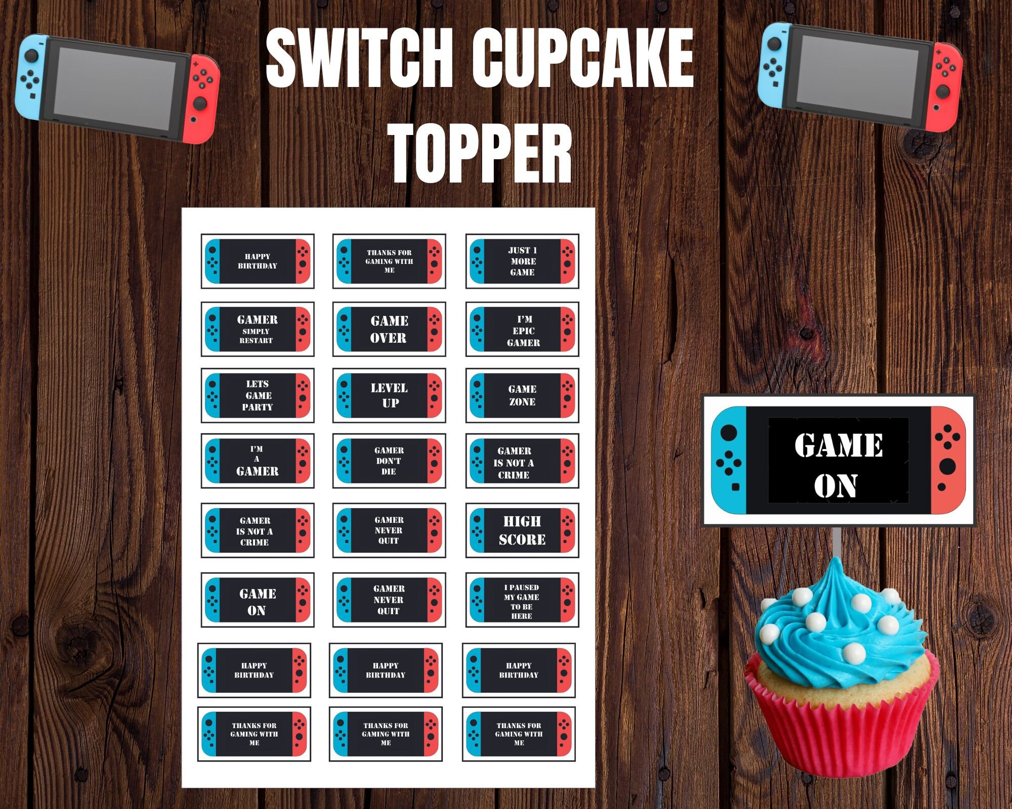 Switch Cupcake Topper. Video Game Cupcake Topper. Nintendo Cupcake ...