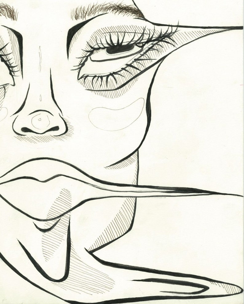 Pen and Ink 8x10 Inch Original Art Dripping Face Illustration Small ...