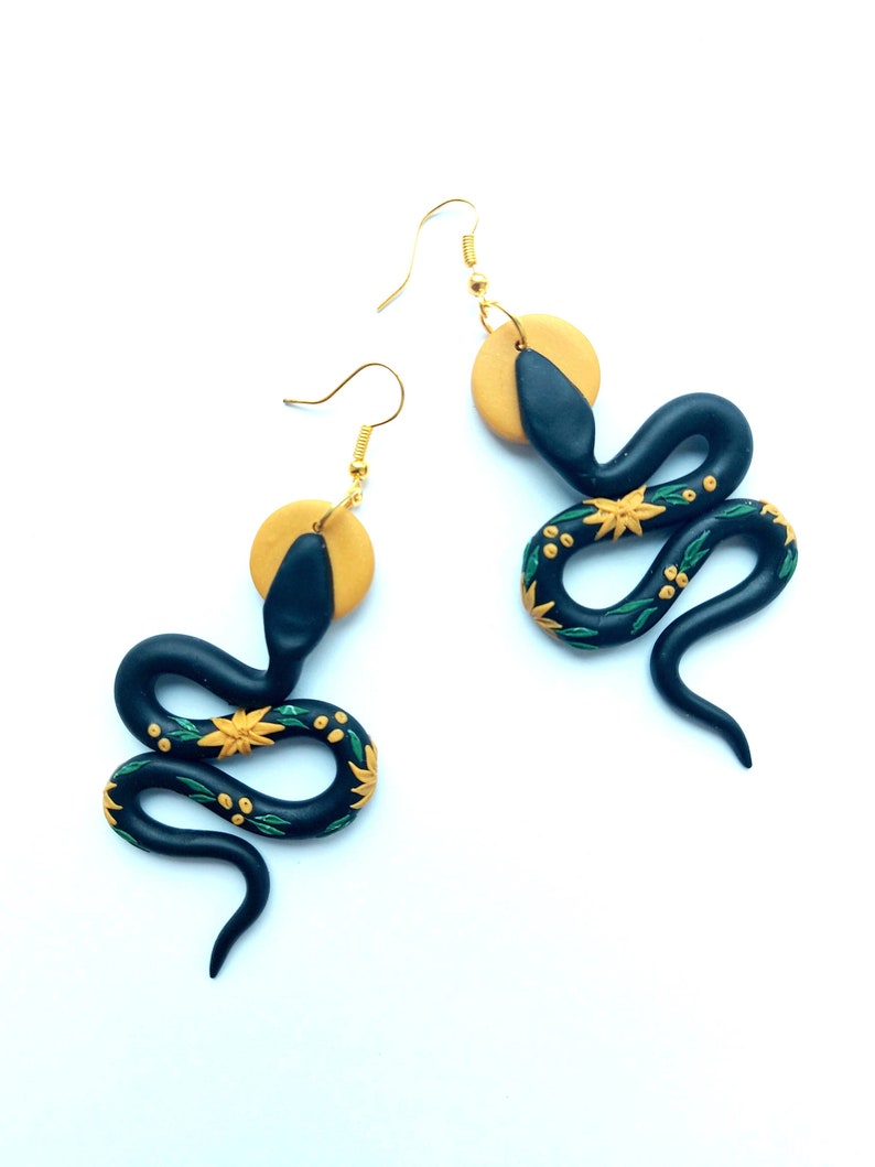 Snake Earrings Black Snake Polymer Clay Earrings Garden - Etsy