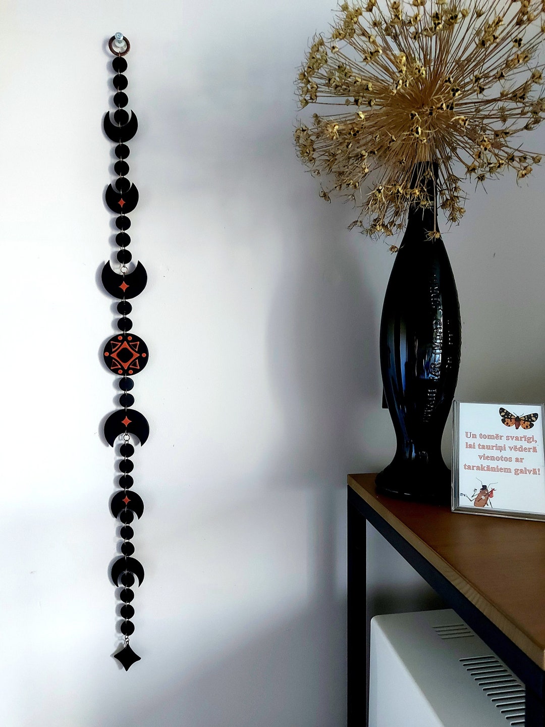 Black Moon Phase Wall Decor, Boho Clay Wall Hanging, Minimalist Clay ...
