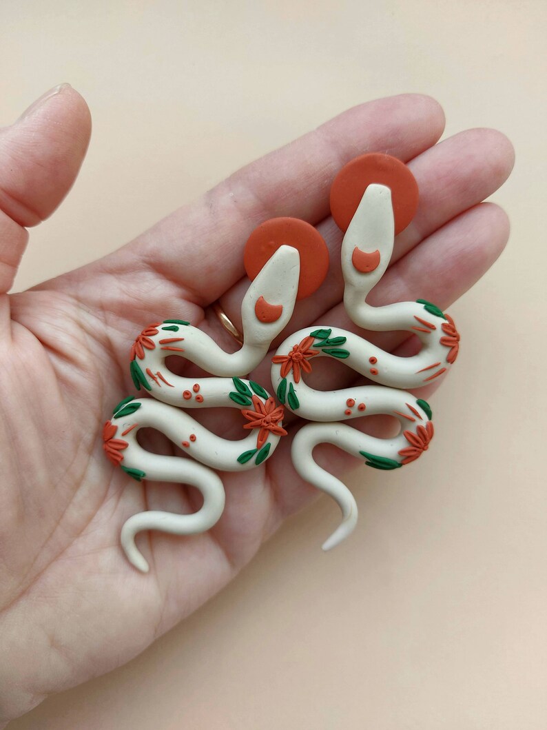 Snake Earrings Black Snake Polymer Clay Earrings Garden | Etsy