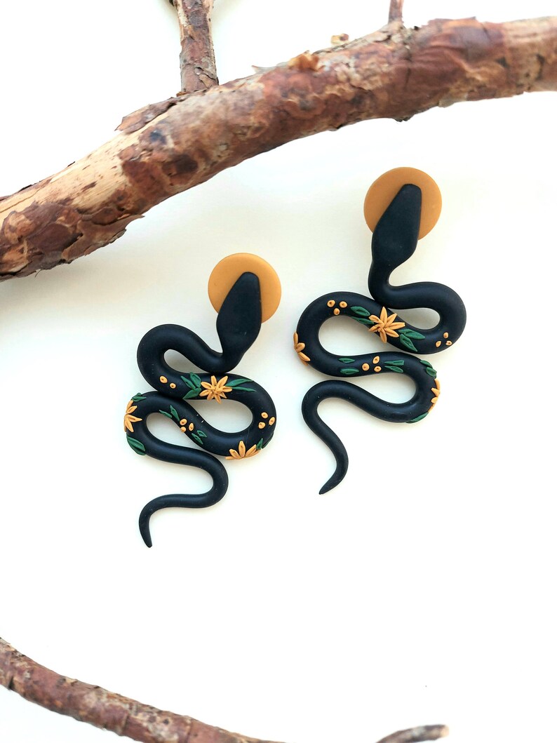 Snake Earrings Black Snake Polymer Clay Earrings Garden - Etsy