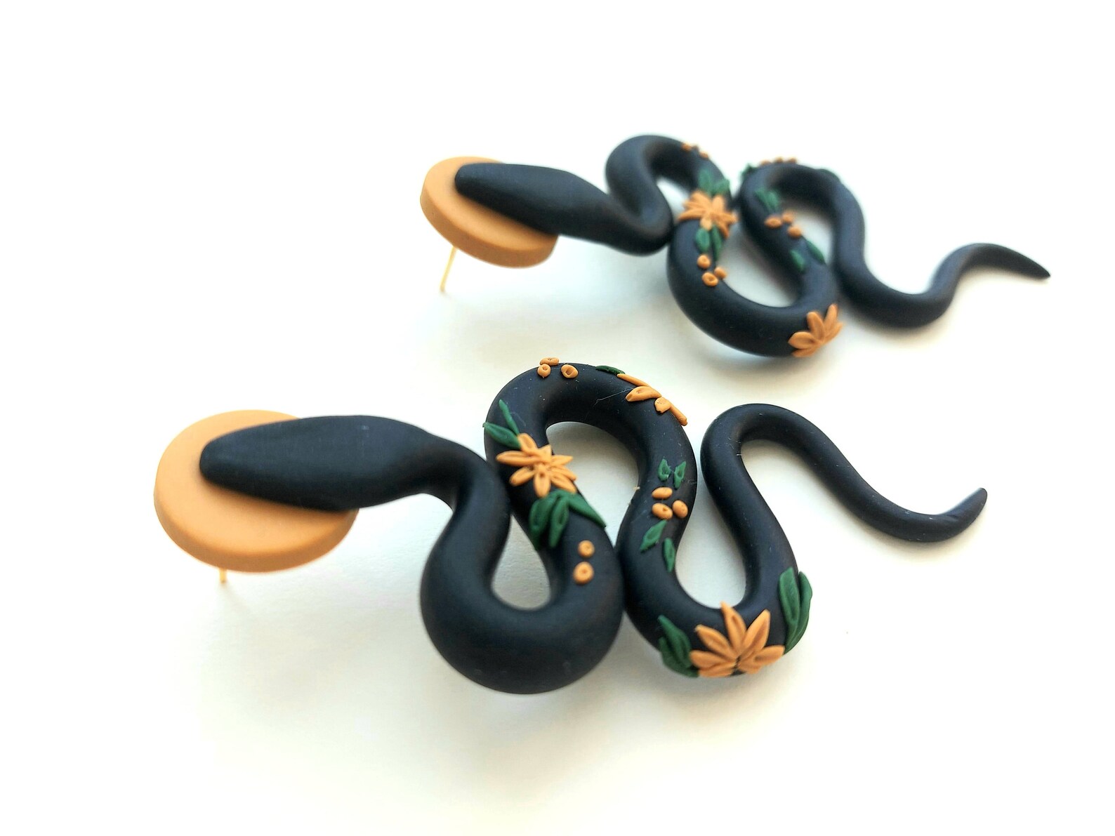 Snake Earrings Black Snake Polymer Clay Earrings Garden - Etsy
