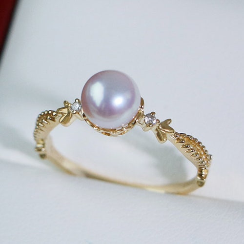 Vintage Style Japanese Akoya Pearl and Diamond Ring Ivory - Etsy