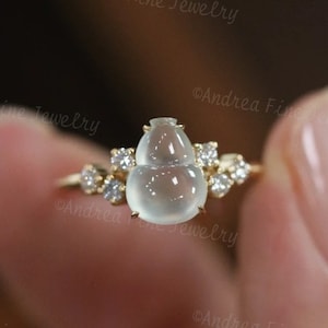High Translucent Ice Jadeite Calabash Diamond Anniversary Rings, Jade ...