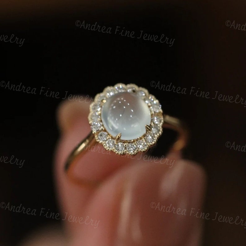 Ice Jade Solitaire Halo Diamond Engagement Ring Translucent - Etsy