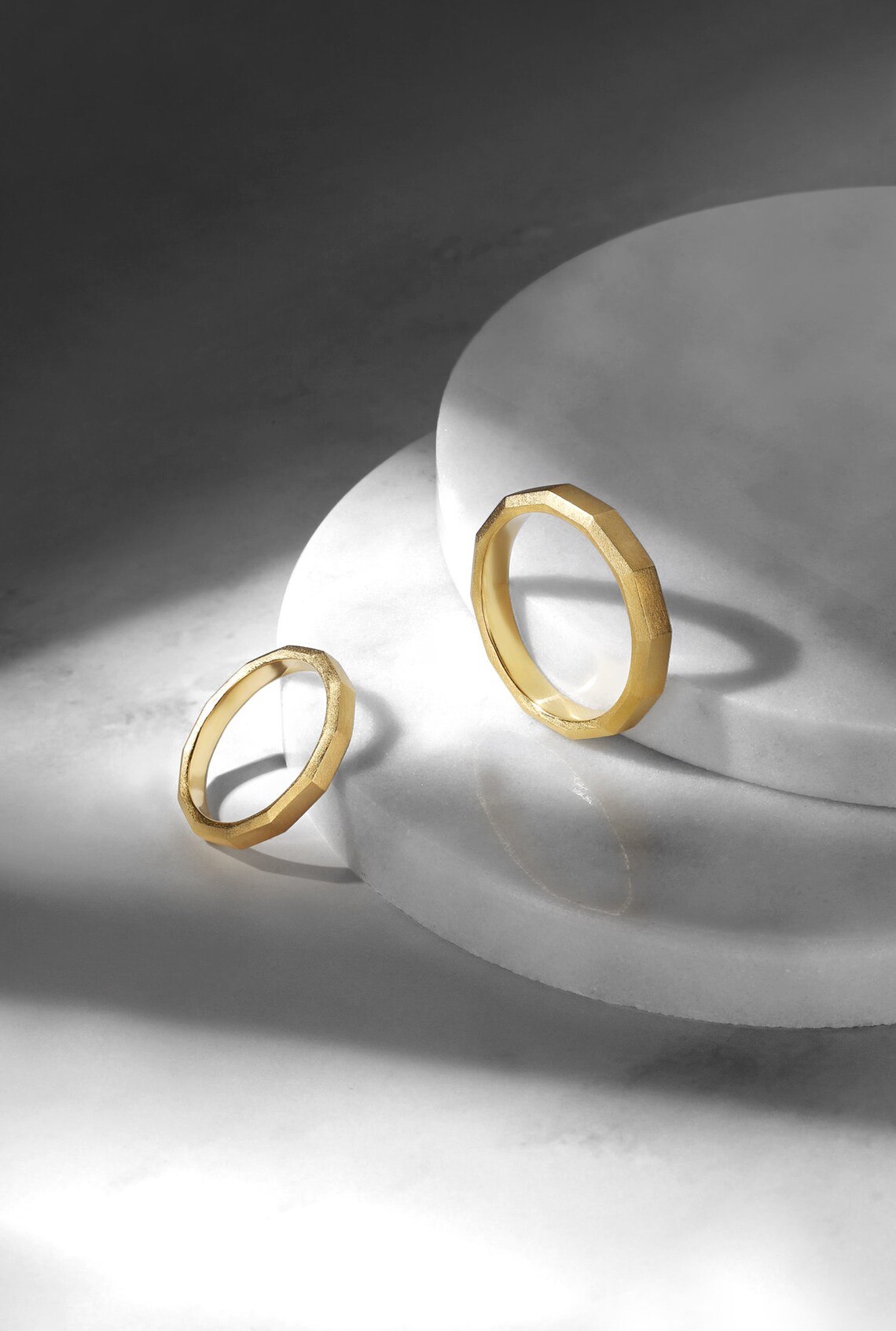 14k Solid Gold Frosted Matte 3d Polygon Couple Rings Set, Personalized ...