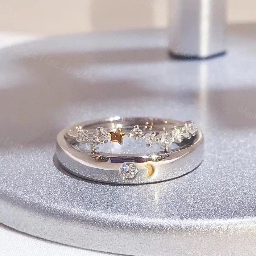 Unique Couple Ring Sun Moon Stars Ring 14k White Gold Ring - Etsy