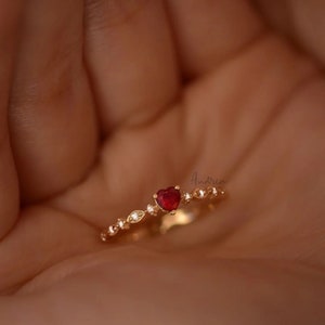 Vintage Heart Shaped Ruby Ring With Diamonds, Red Heart Ruby Engagement ...