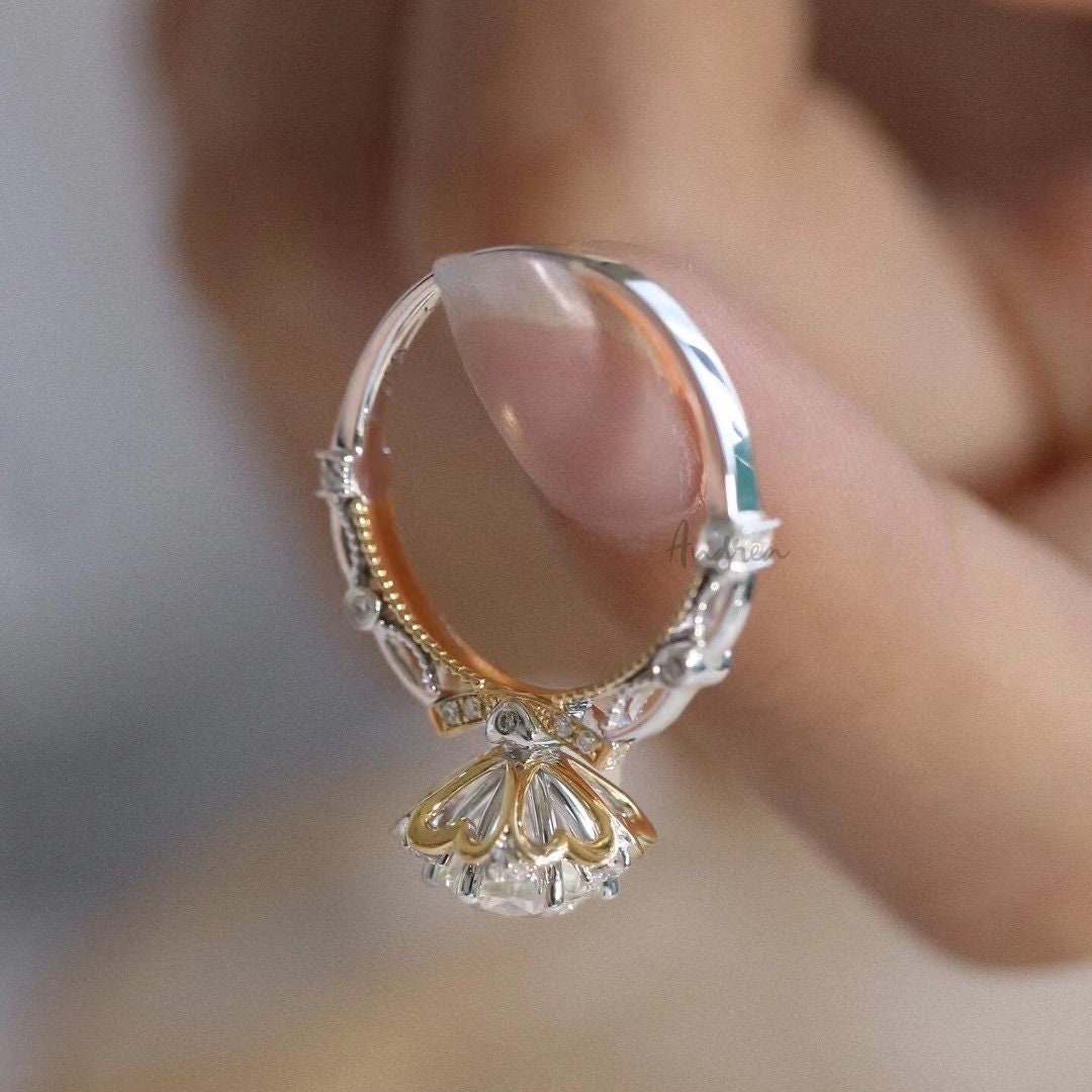 Vintage Two Tone Wedding Ring Unique 2 Tone Moissanite | Etsy