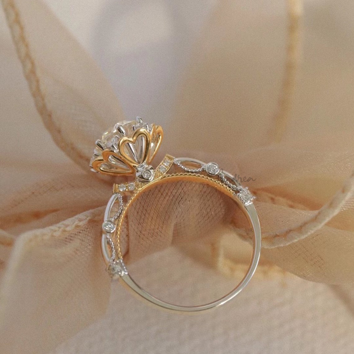 Vintage Two Tone Wedding Ring Unique 2 Tone Moissanite | Etsy