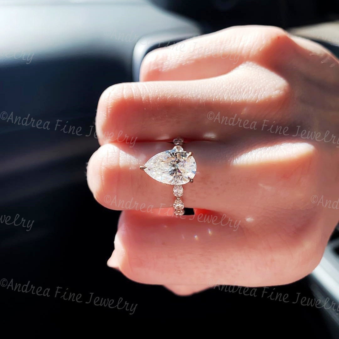 3 Carat Crushed Ice Pear Cut Moissanite Hidden Halo Engagement Ring ...