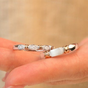 Unique Couple Duo Color Wedding Band Set, Twinset Wedding Ring, Trendy ...