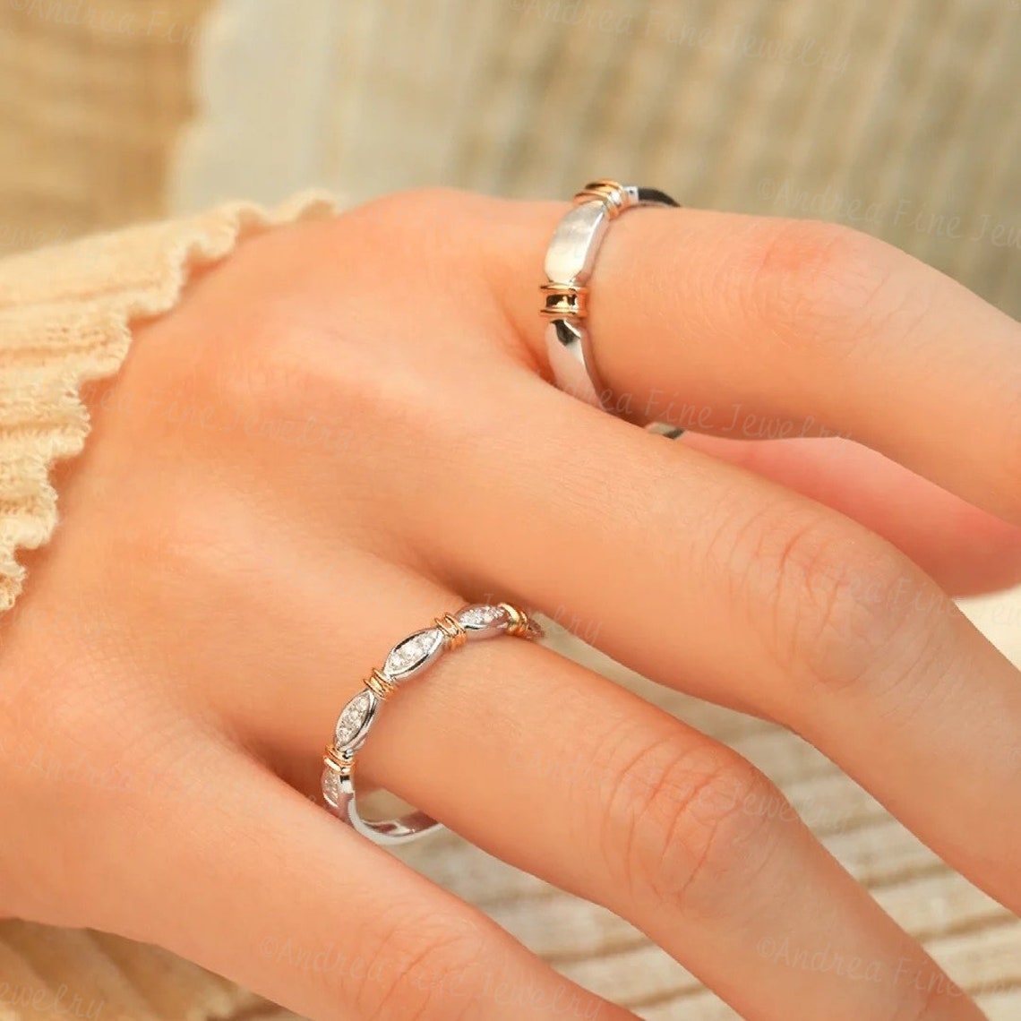 Unique Couple Duo Color Wedding Band Set, Twinset Wedding Ring, Trendy ...