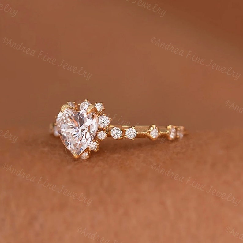 Love Heart Engagement Ring, Heart Shaped Moissanite Wedding Ring, Heart ...