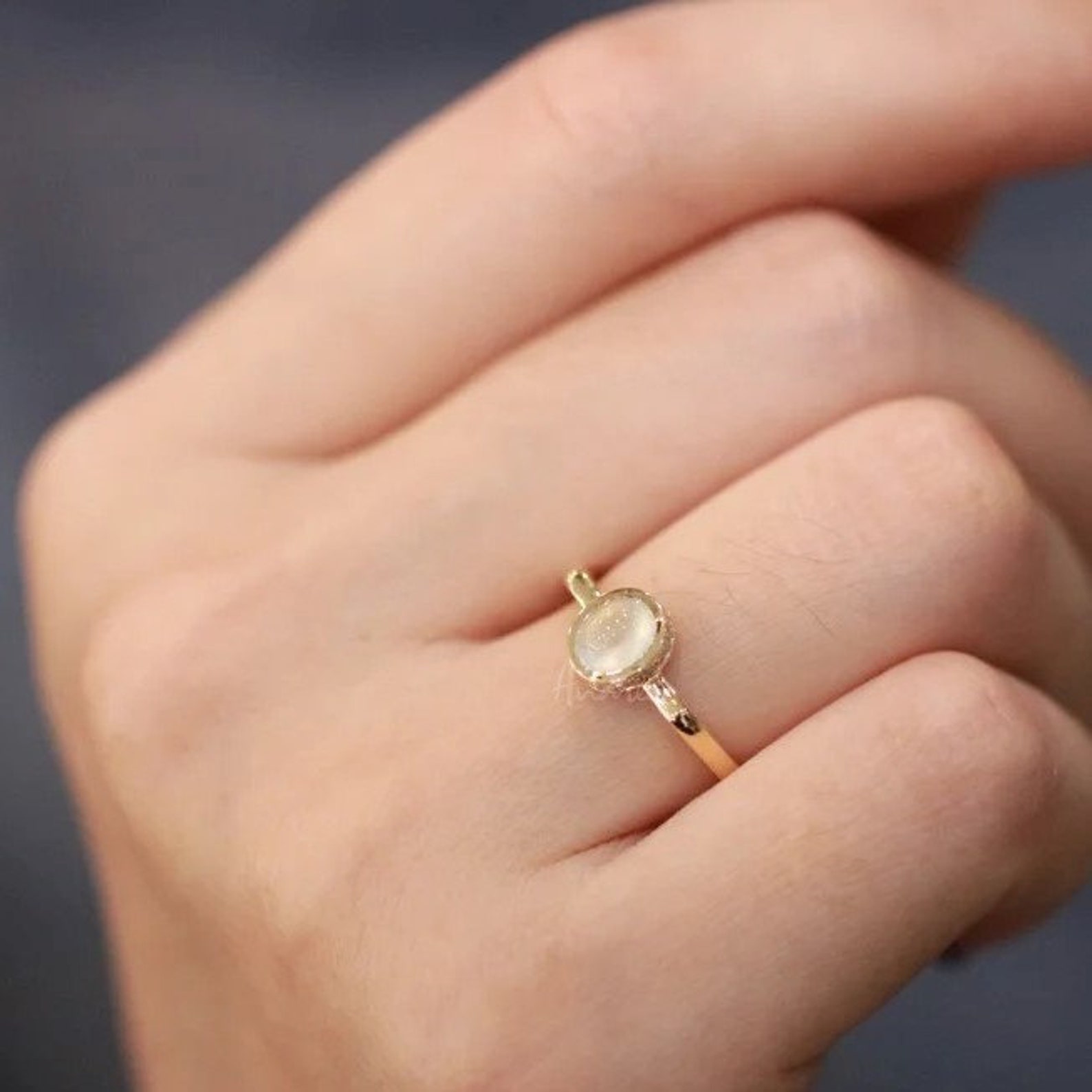 Ice Jade Oval Bezel Engagement Ring Genuine Jadeite Promise - Etsy