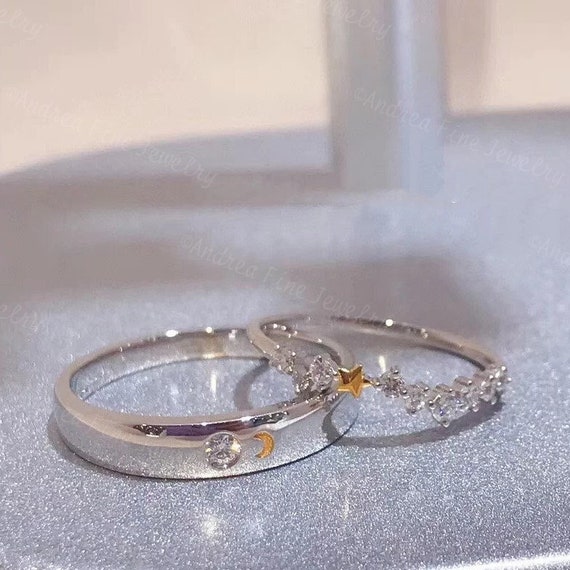 Unique Couple Ring Sun Moon Stars Ring 14k White Gold Ring - Etsy