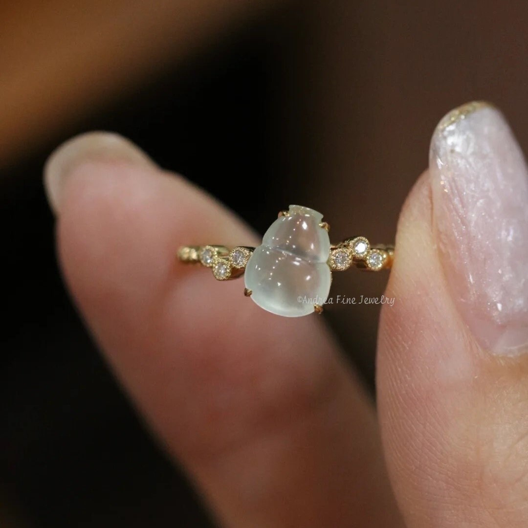 Ice Jadeite Gourd Diamond Minimalist Gold Ring, Jade Wu Lou Calabash ...