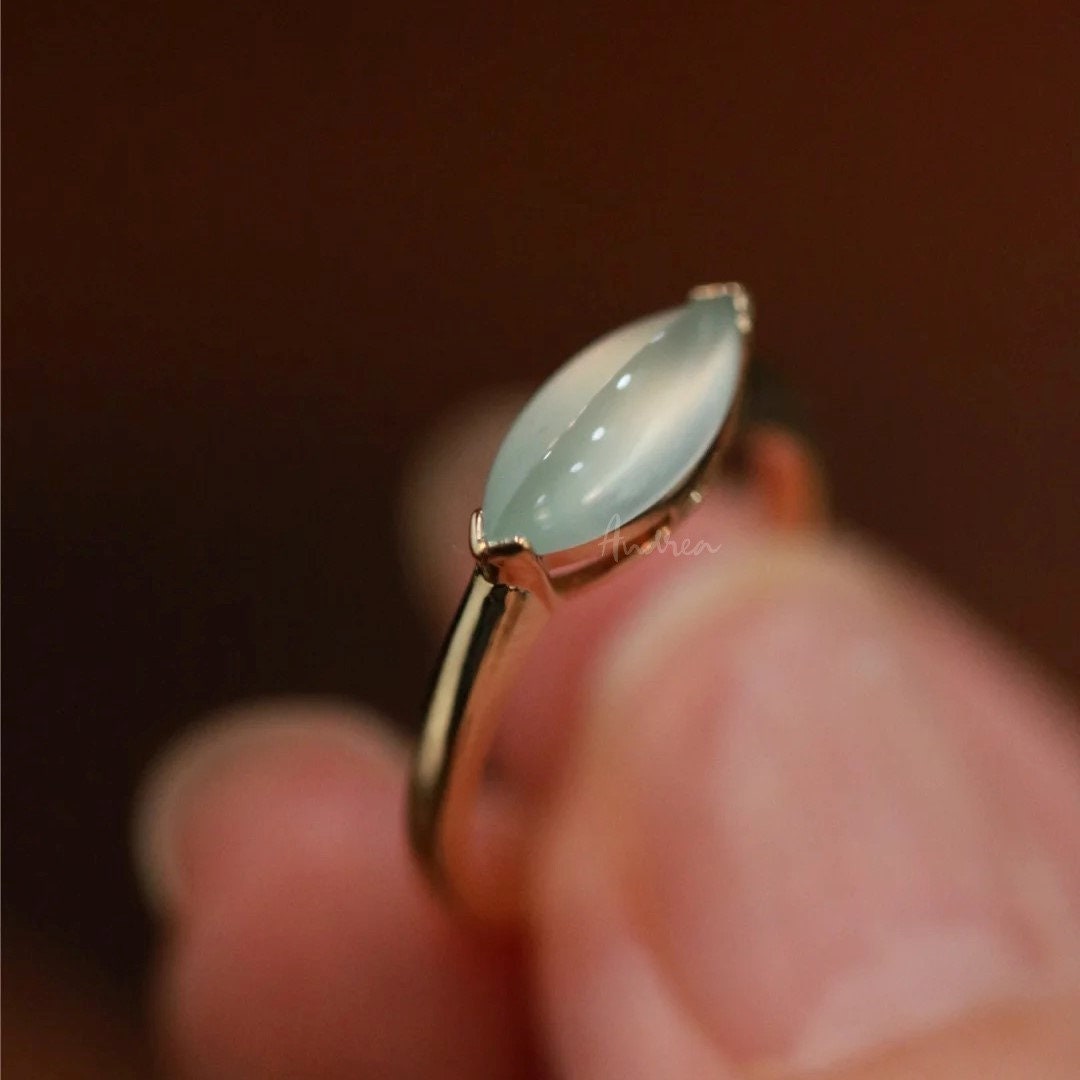 Marquise Jadeite Engagement Ring, Imperial Mint Green Jade Ring ...