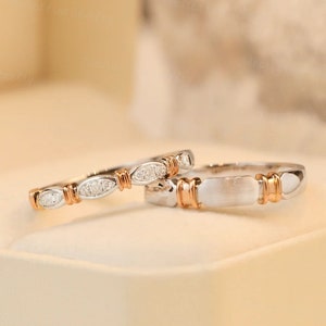 Unique Couple Duo Color Wedding Band Set, Twinset Wedding Ring, Trendy ...