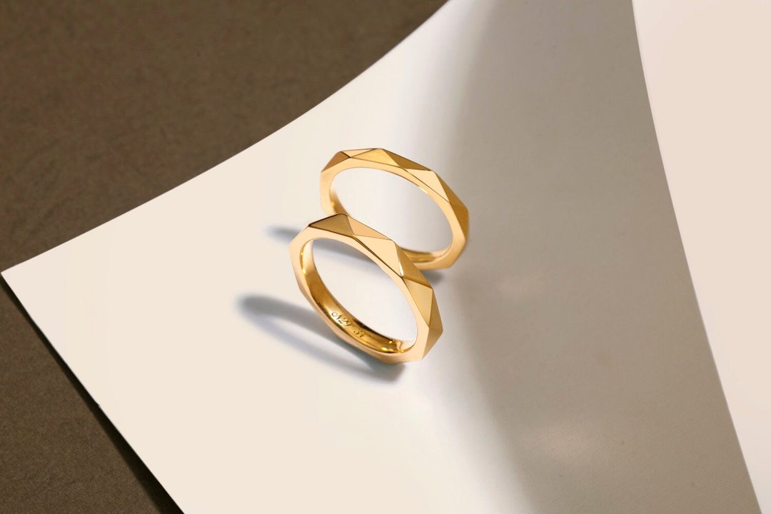 18k Solid Gold Multi Cutting Surface Rhombic Unisex Ring, Unique ...