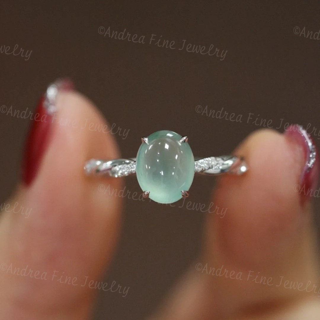 Light Mint Green Jadeite Twisted Wedding Band, Oval Jade Cabochon ...