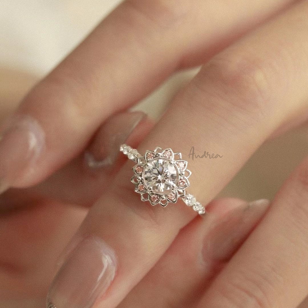 Blooming Flower Engagement Ring Pink Sapphire Promise Rings - Etsy