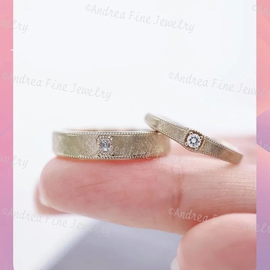 Unique Couple Ring, Textured Wedding Bands, Wire Brushed Finish Ring ...