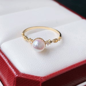 Vintage Style Japanese Akoya Pearl and Diamond Ring, Ivory Pinkish ...