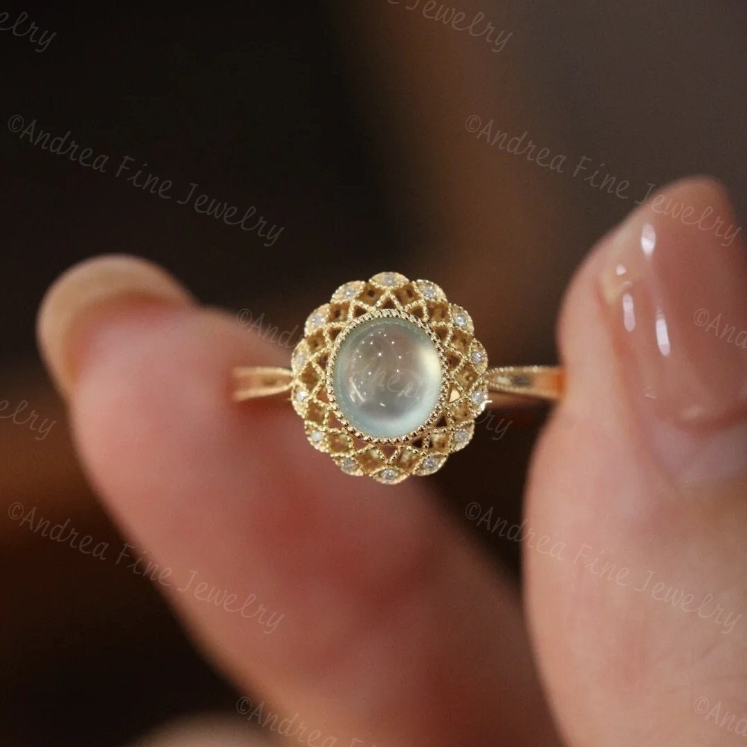 Jade Flower Diamond Ring, Art Deco Jade Ring, Vintage Jadeite Jade Ring ...