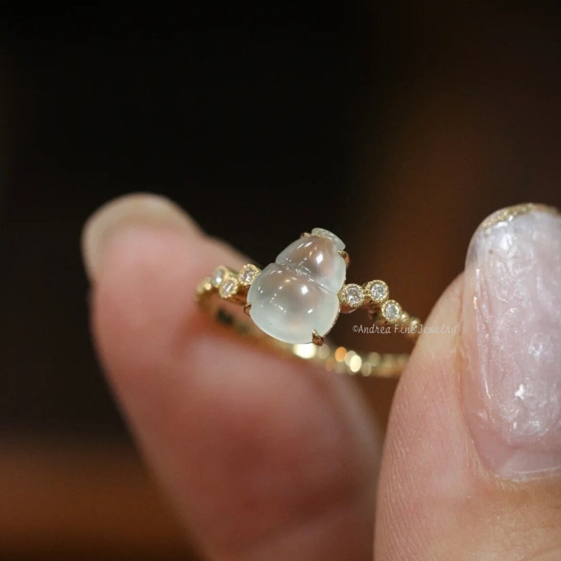 Ice Jadeite Gourd Diamond Minimalist Gold Ring Jade Wu Lou - Etsy