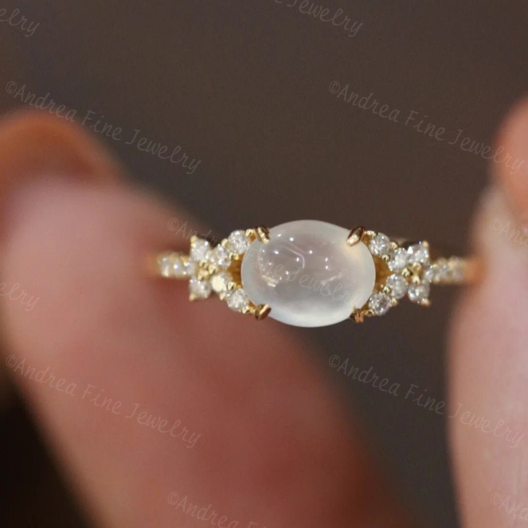 18k Grade A Natural Icy Snow Jade Cabochon Promise Ring, Myanmar Jade ...