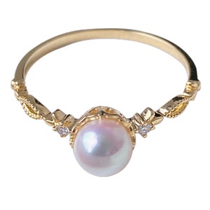 Vintage Style Japanese Akoya Pearl and Diamond Ring, Ivory Pinkish ...