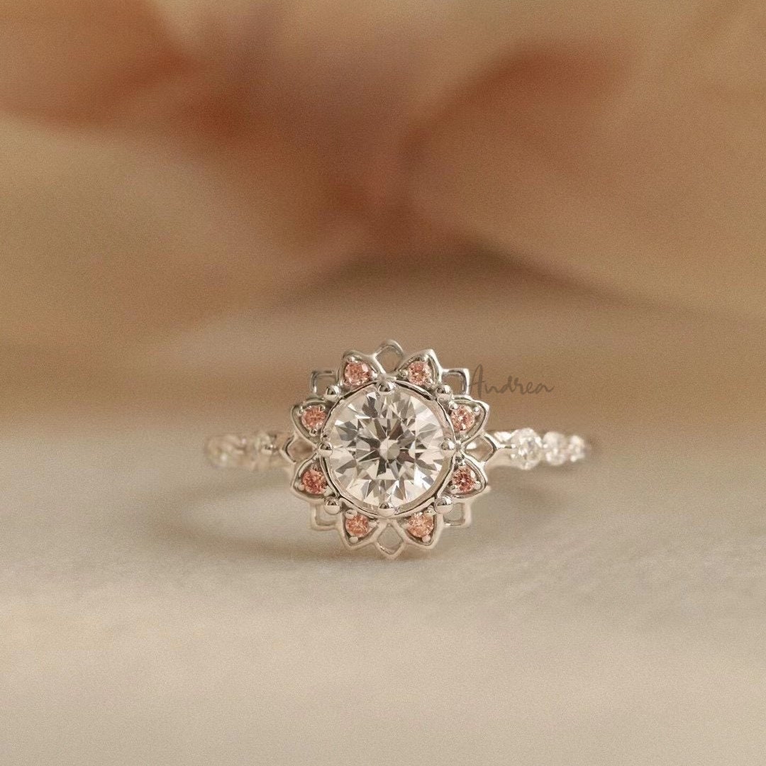 Blooming Flower Engagement Ring Pink Sapphire Promise Rings - Etsy