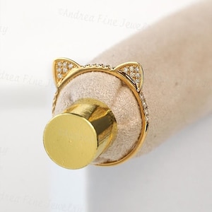 14k Solid Gold Cat Ear Engagement Ring, Cute Kitty Promise Ring, Cheshire Cat Diamond Ring ...