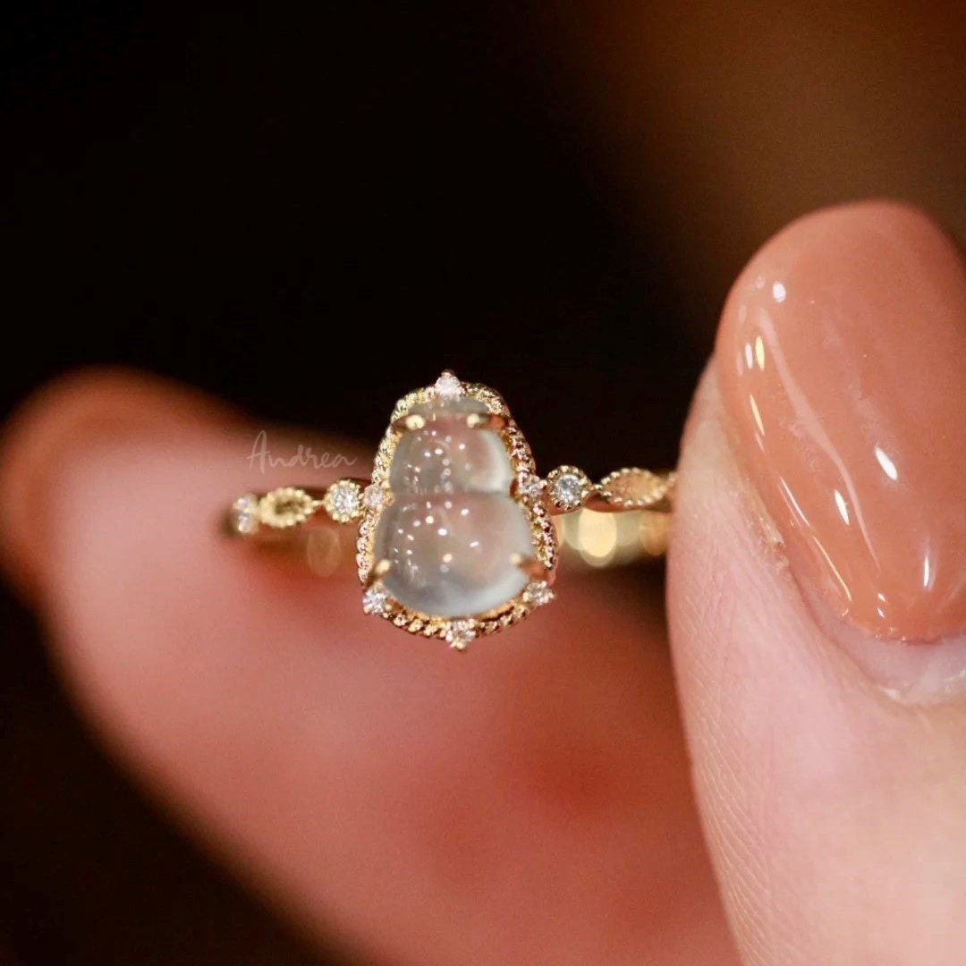 Ice Jadeite Calabash Gourd Anniversary Rings, Modern Good Luck Promise ...