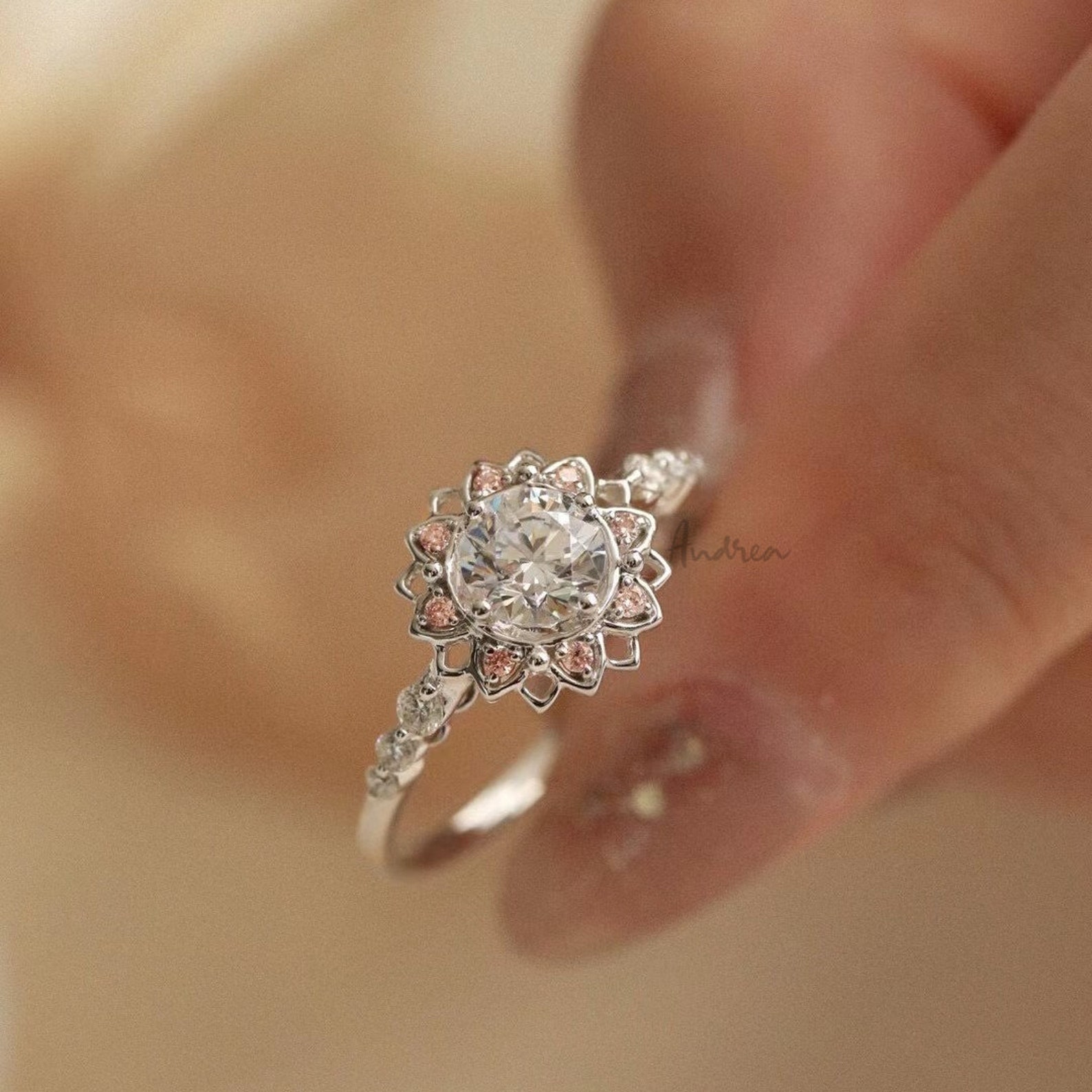 Blooming Flower Engagement Ring Pink Sapphire Promise Rings - Etsy