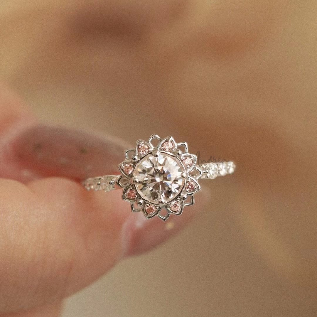 Blooming Flower Engagement Ring Pink Sapphire Promise Rings - Etsy