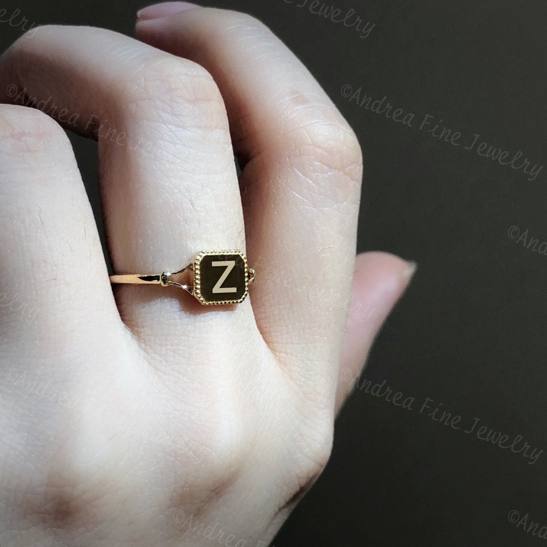 14k Gold Custom Block Letter Ring, Chunky Letter Ring, Stacking ...