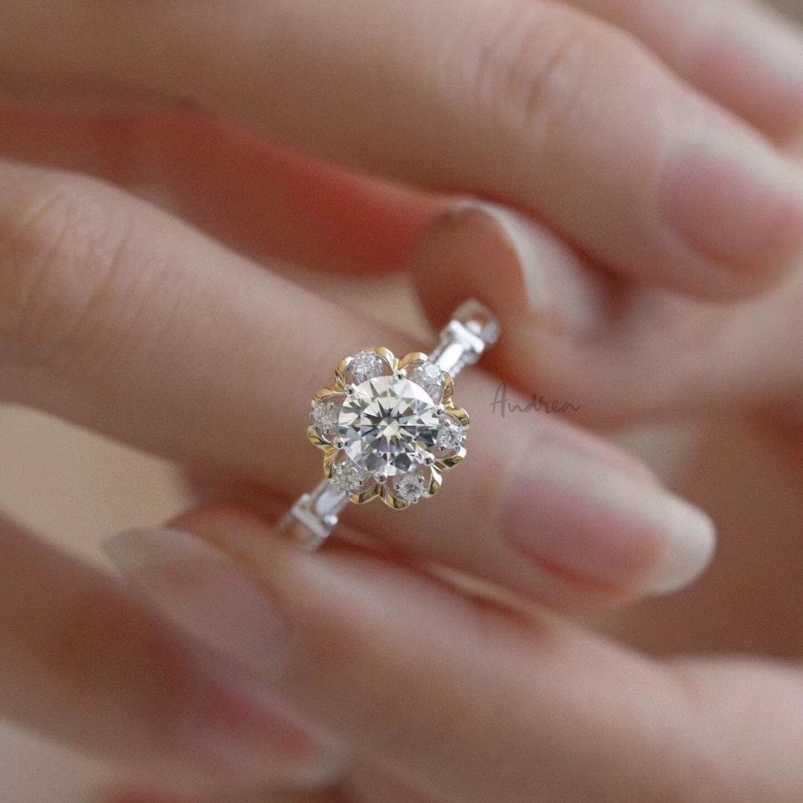 Vintage Two Tone Wedding Ring Unique 2 Tone Moissanite | Etsy