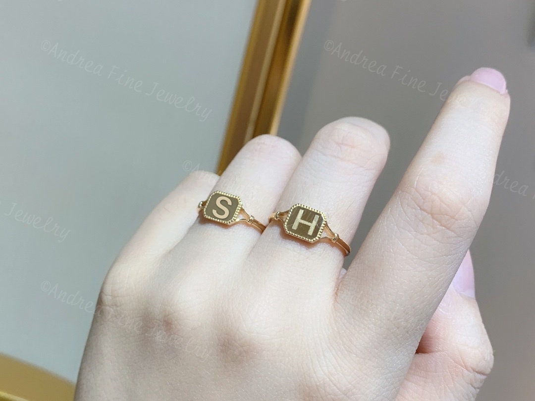 14k Gold Custom Block Letter Ring, Chunky Letter Ring, Stacking ...