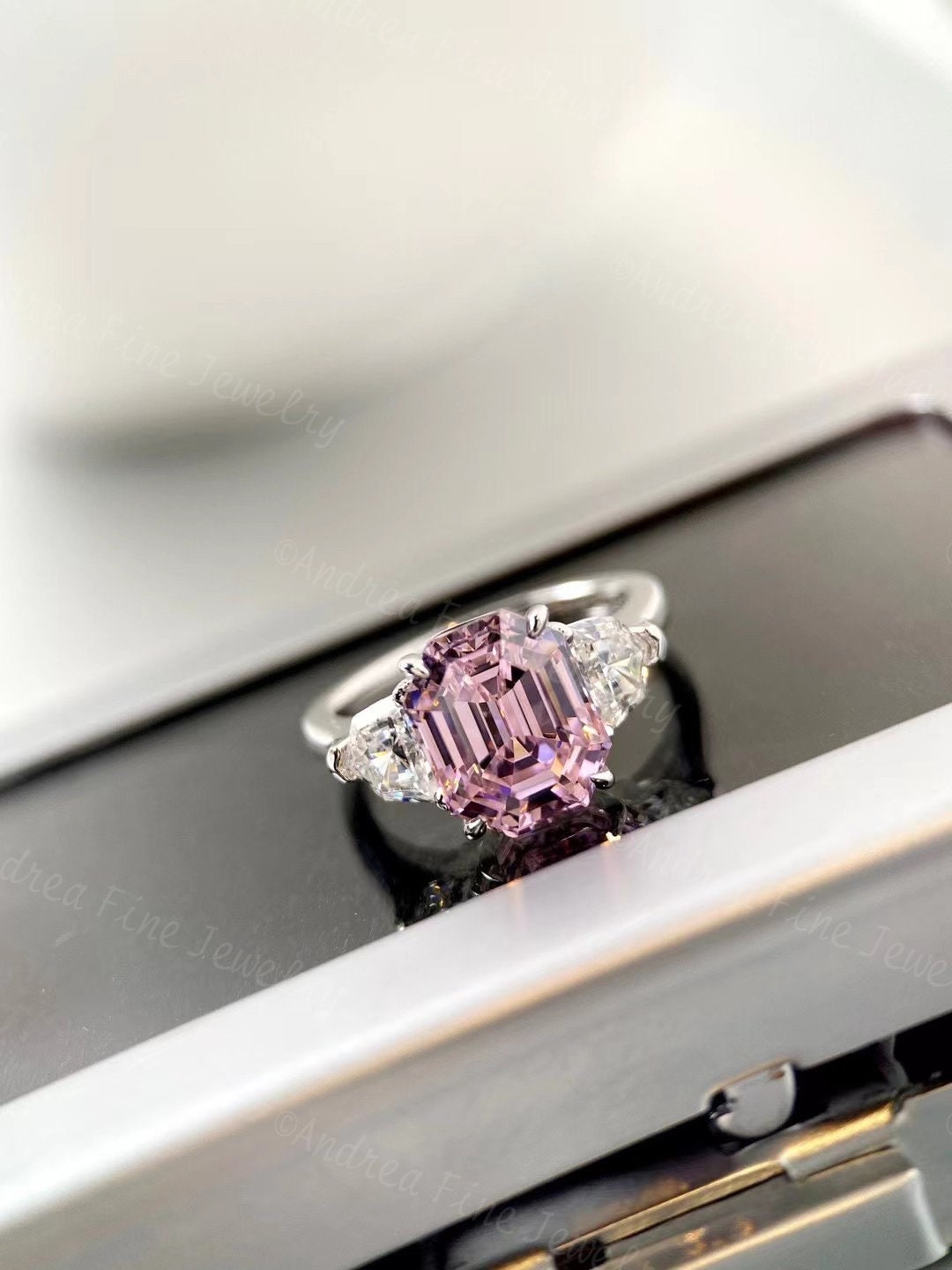 4ct Emerald Cut Fancy Pink Diamond Engagement Ring 4 carats | Etsy