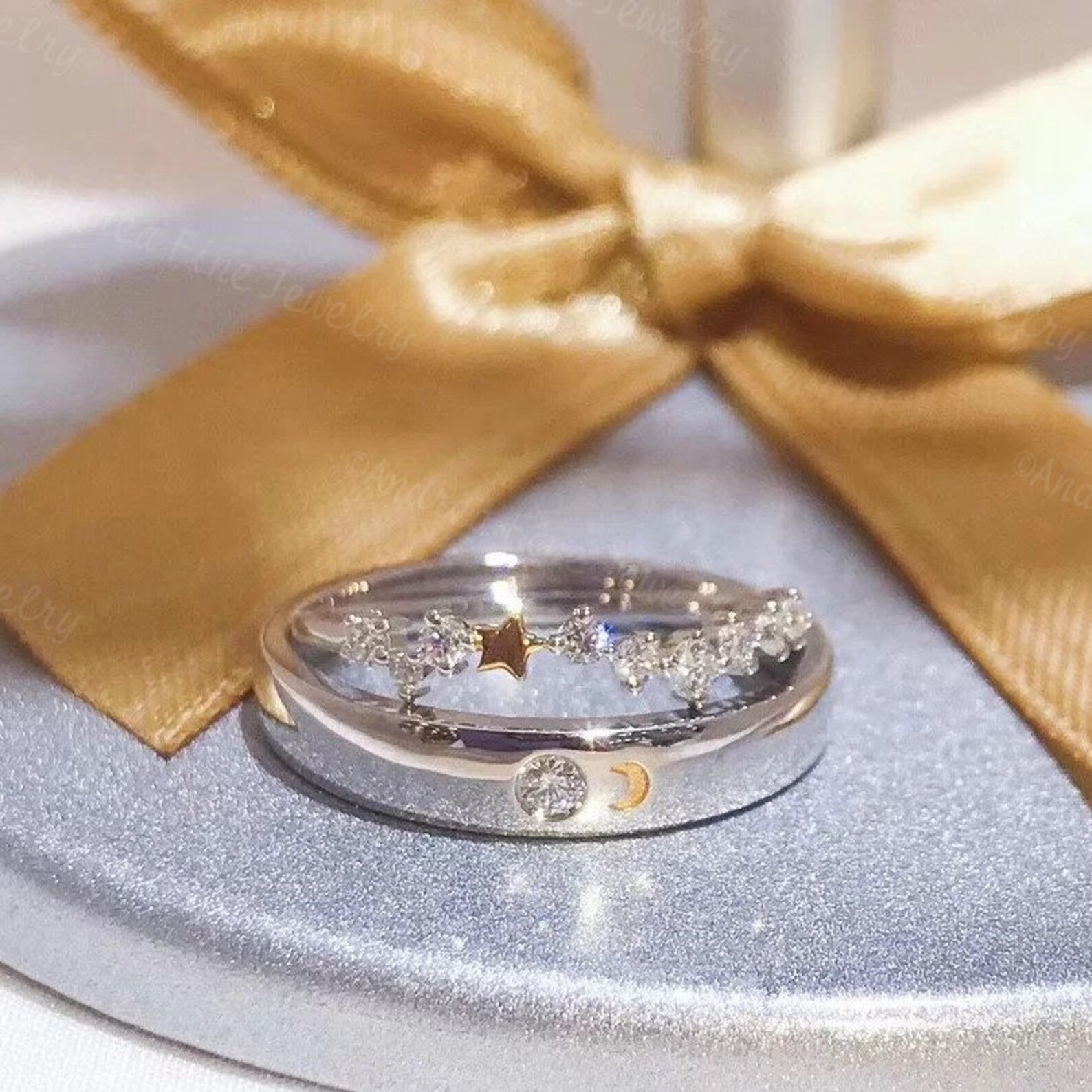 Unique Couple Ring Sun Moon Stars Ring 14k White Gold Ring - Etsy