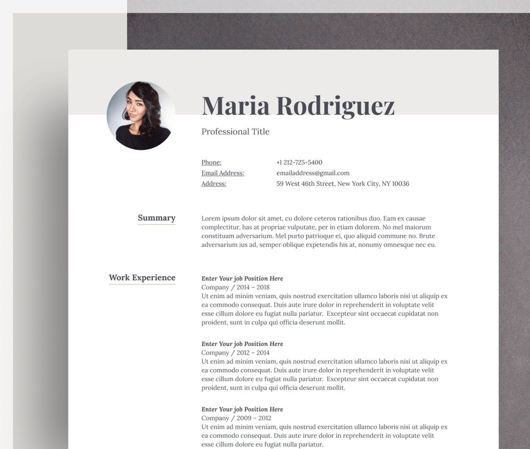 Simple CV Template, Resume Template for Word, Minimalist CV With Photo ...