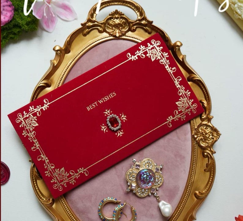 Velvet Red Lucky Money Envelope With Gem, CNY Wedding Gift - Etsy