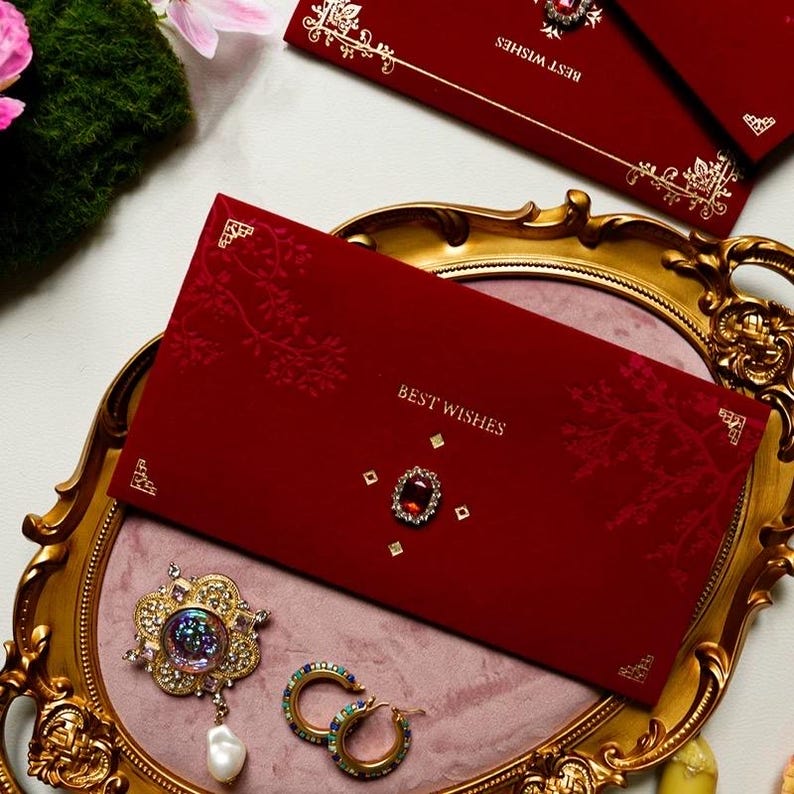 Velvet Red Lucky Money Envelope With Gem, CNY Wedding Gift - Etsy